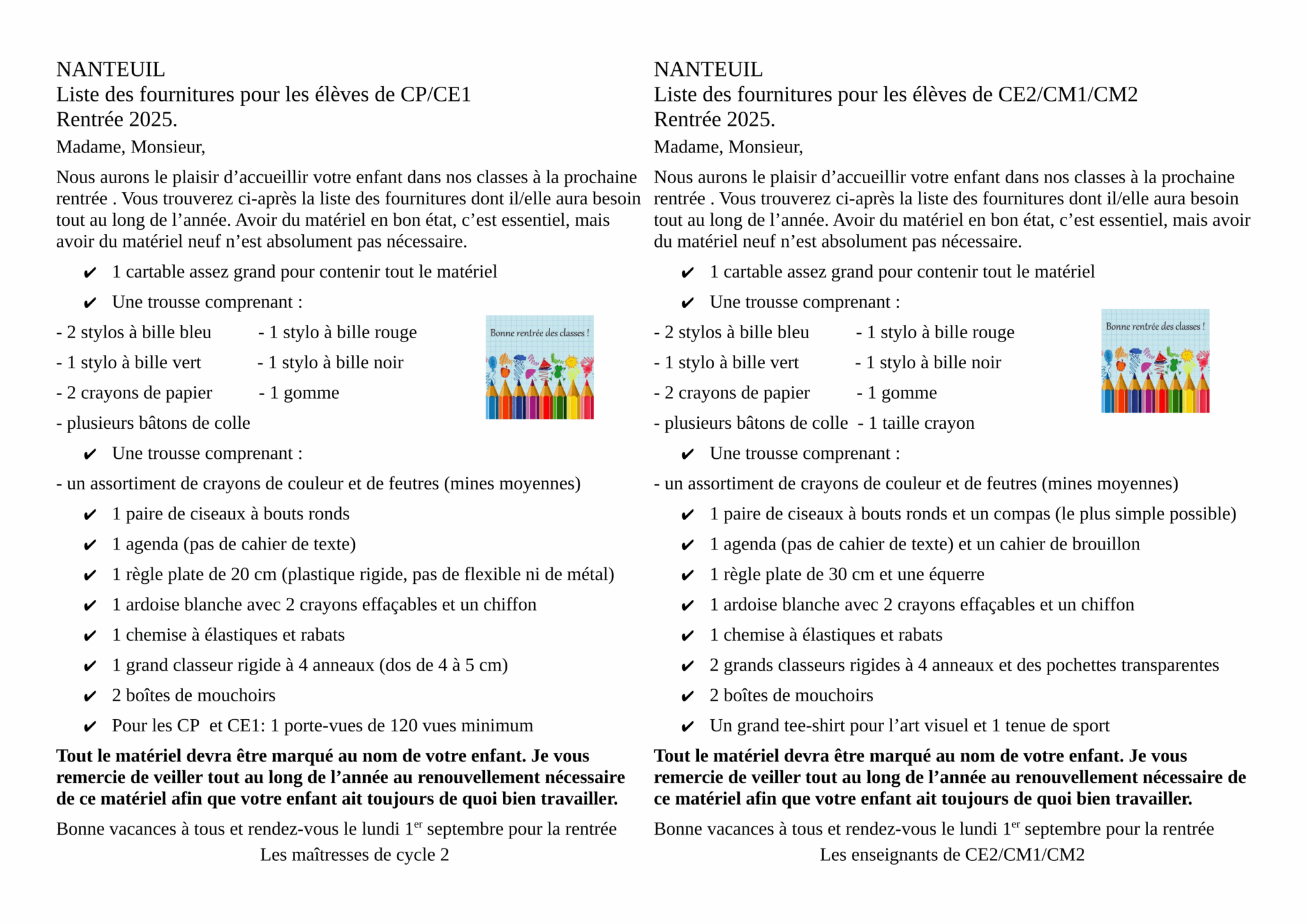 La liste des fournitures scolaires pour la rentrée de vos enfants ...