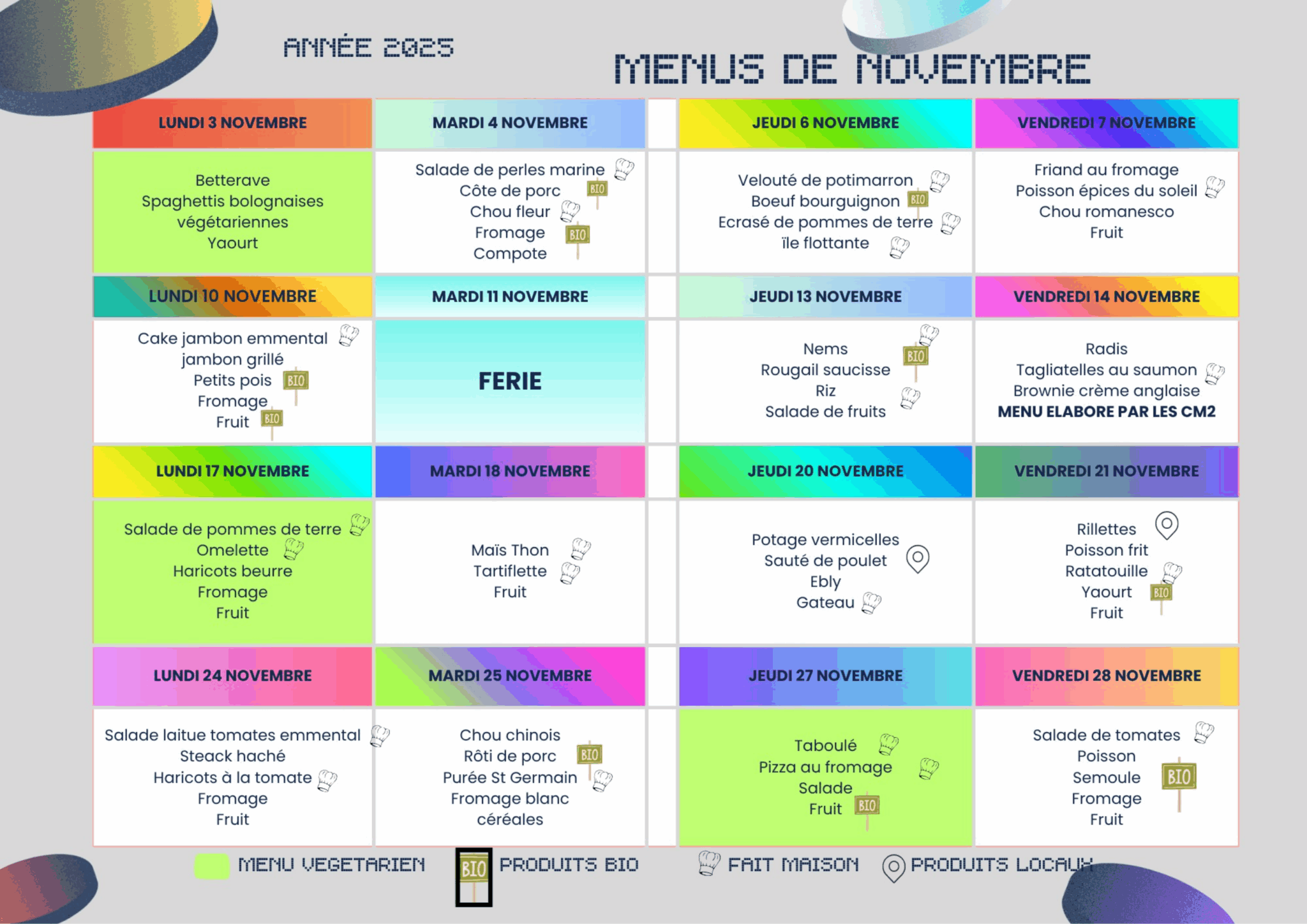 Cantine scolaire : les menus de novembre 2025 | Nanteuil infos (79400 ...
