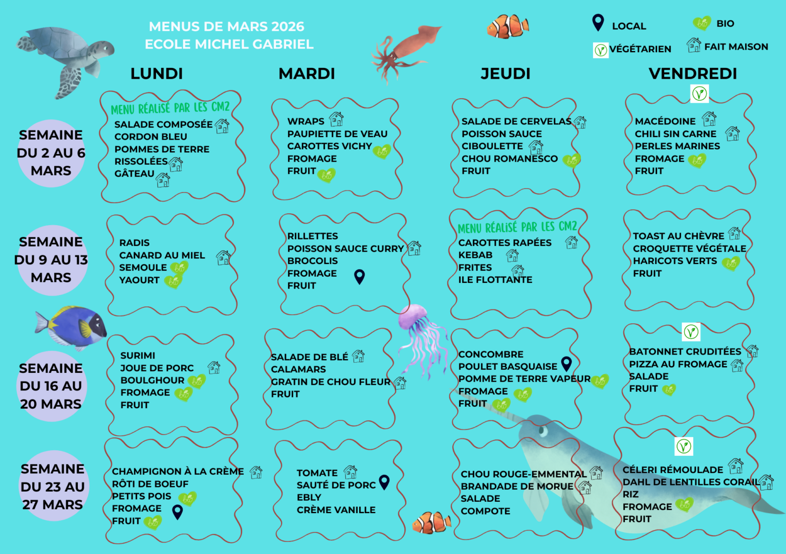 Cantine scolaire : les menus de mars 2026 | Nanteuil infos (79400 ...